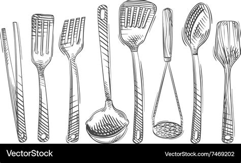 Cooking Hand Drawn Set Of Kitchen Tools Royalty Free Vector