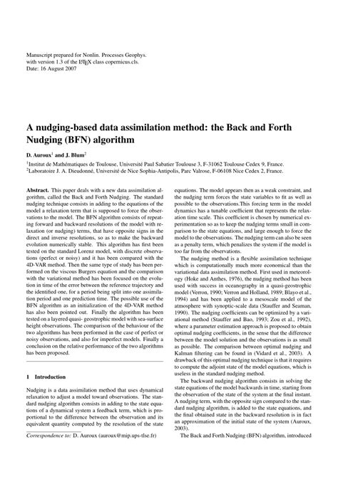 pdf a nudging based data assimilation method the back and forth nudging bfn algorithm