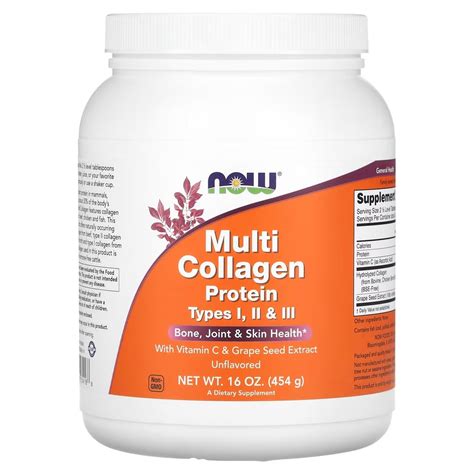 NOW Foods Multi Collagen Protein Type I II III Unflavored 16 Oz