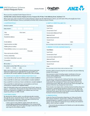 ANZ KiwiSaver Scheme Switch Request Form Anz Co 2020 2024 Fill And