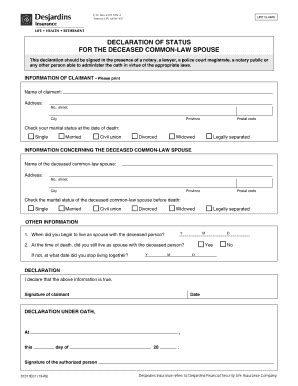 Fillable Online Declaration Of Status For The Deceased Common Law