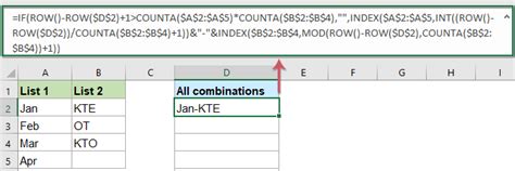 how to list or generate all possible combinations in excel