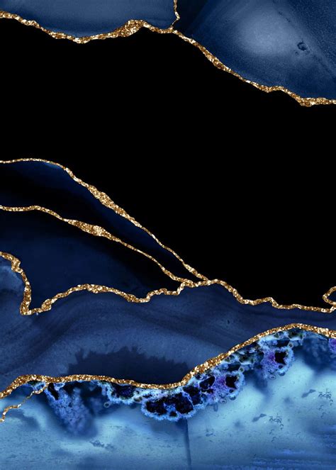Navy Gold Agate 14 Poster Picture Metal Print Paint By Aloke