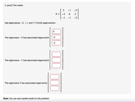 solved the matrix 𝐴 ⎡⎣⎢⎢2−3−1−10−1−55−2⎤⎦⎥⎥ has eigenvalues