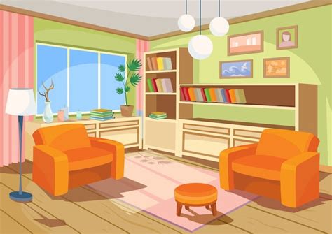 Ilustración vectorial de un interior de dibujos animados de una sala de