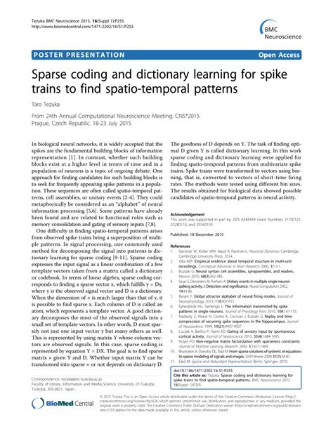 pdf sparse coding and dictionary learning for spike trains to find spatio temporal patterns