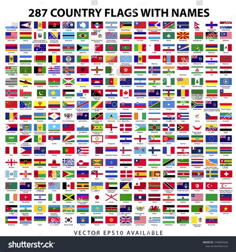 287 World Country Flags Names Flat Stock Vector Royalty Free