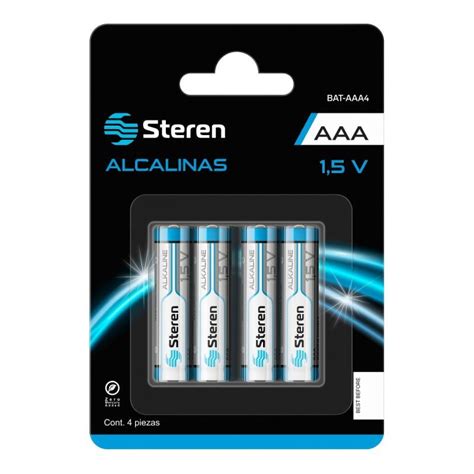 Paquete de 4 pilas alcalinas AAA Steren Tienda en Lín