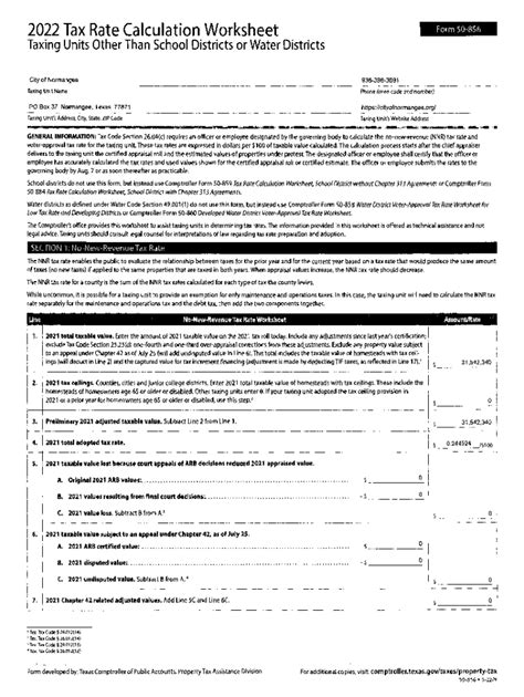 Fillable Online 2019 Tax Rate Calculation Worksheet Madison County