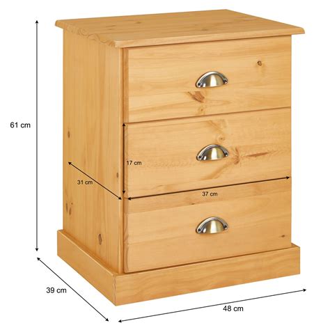 Table de chevet PARIS avec 3 tiroirs en pin massif lasuré brun