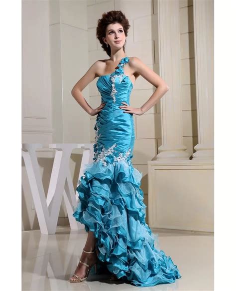 Mermaid One Shoulder Asymmetrical Satin Prom Dress With Cascading
