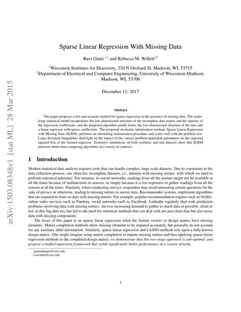 pdf sparse linear regression with missing data