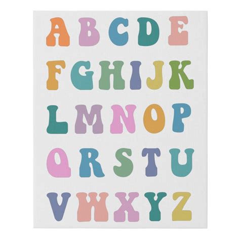Retro Groovy Colorful Abc Alphabet Faux Canvas Print Size X