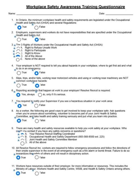 Printable Workplace Safety Quiz With Answers