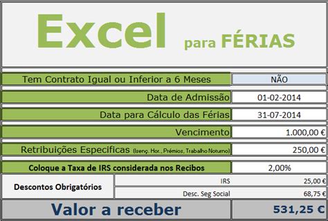 Planilha De Ferias Calculo De Ferias Modelo De Recibo Excel Gratis