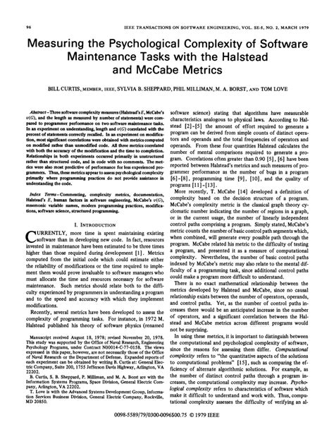 pdf measuring the psychological complexity of software maintenance tasks with the halstead and