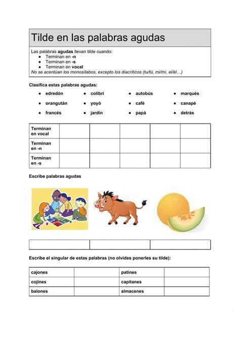 Ejercicio De Tilde En Palabras Agudas In