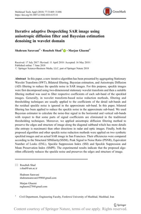 iterative adaptive despeckling sar image using anisotropic diffusion filter and bayesian
