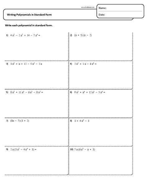 writing polynomials in standard form worksheets