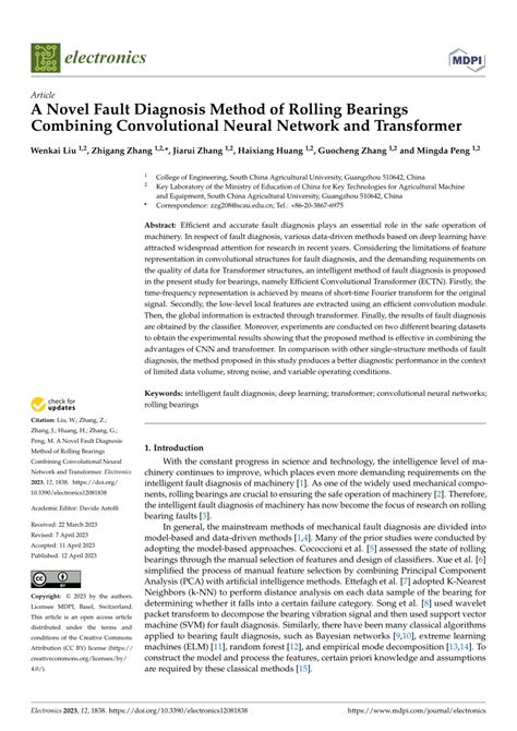 pdf a novel fault diagnosis method of rolling bearings combining convolutional neural network