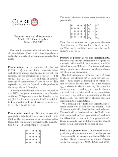 permutations and determinants math 130 linear algebra pdf mathematical concepts algebra