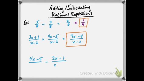 1 minute math adding and subtracting rational expressions 1 youtube