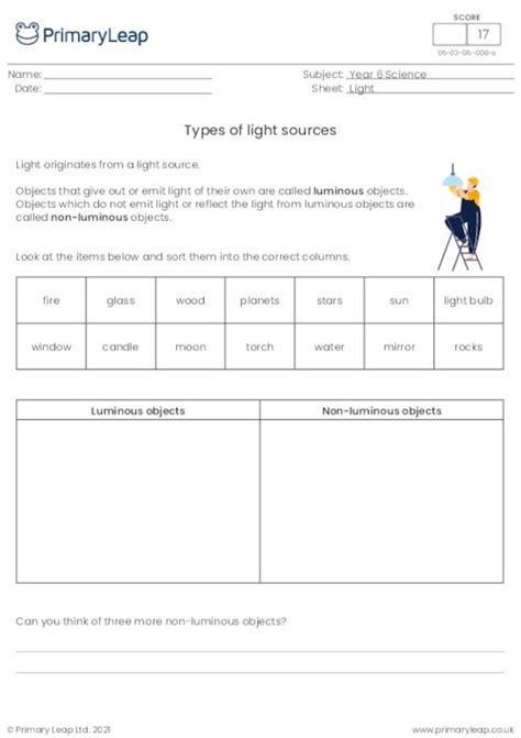 Science Light Vocabulary Quiz Worksheet Primaryleap Co Uk