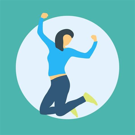 Woman Jumping With Happiness Winner Gesture Cartoon Character Flat