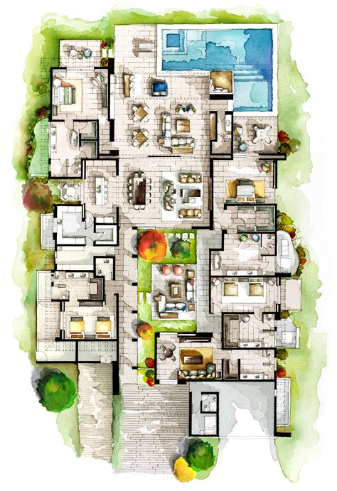 Real Estate Watercolor D Floor Plans Part On Behance Architecture