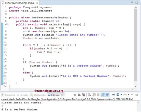 perfect number program in java