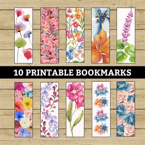 10 Printable Watercolor Bookmarks Cute Bookmarks For Women Etsy