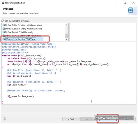 ABAP CDS View Data Definition Templates