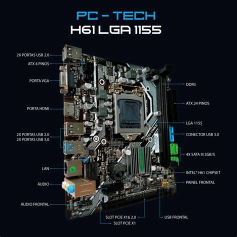 Placa Mae TGT H61FHL DDR3 Socket LGA1155 M ATX Chipset Intel H61