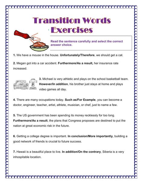 A Text Description For Transition Words Exercises