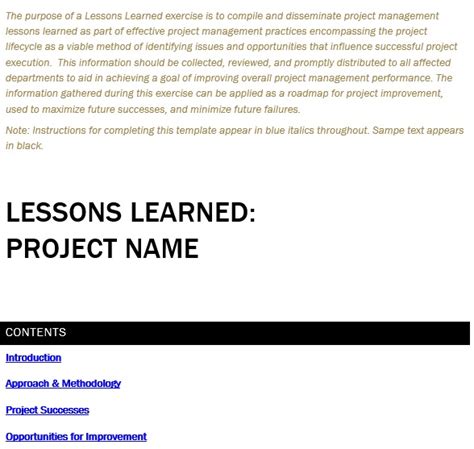 Free Lessons Learned Templates For Project Management Excel Word