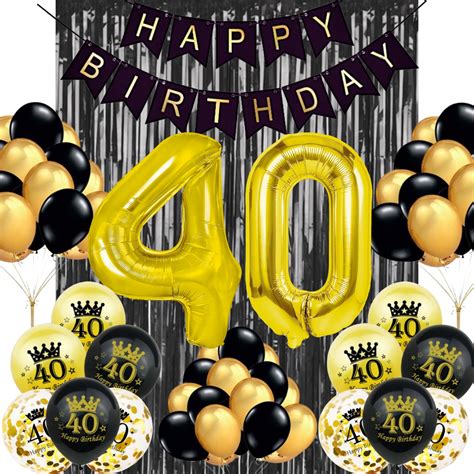 ZESTAW DEKORACJI balony 40 URODZINY ścianka ZŁOTA CZARNA ozdoby 40 stka