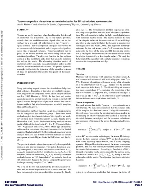 pdf tensor completion via nuclear norm minimization for 5d seismic data reconstruction abbas