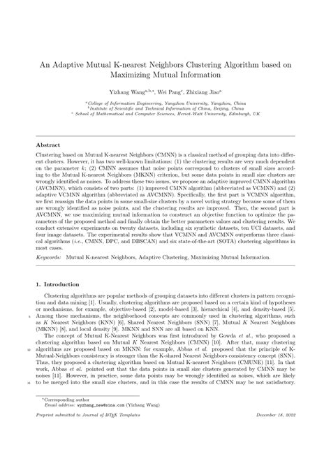 pdf an adaptive mutual k nearest neighbors clustering algorithm based on maximizing mutual