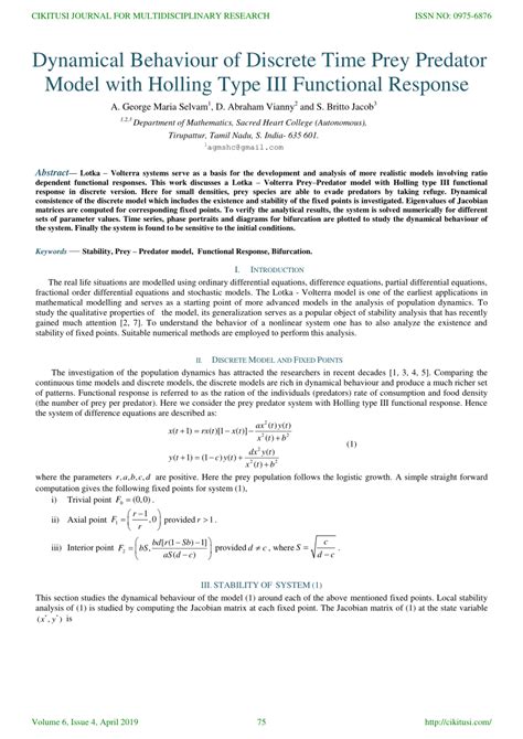 pdf dynamical behaviour of discrete time prey predator model with holling type iii functional