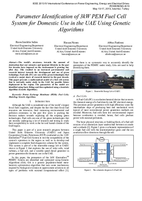 pdf parameter identification of 3kw pem fuel cell system for domestic use in the uae using
