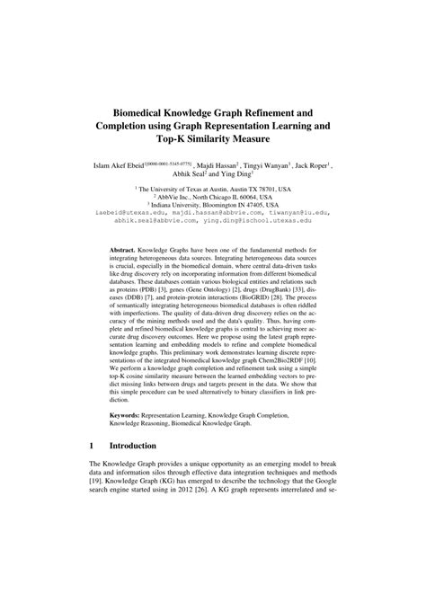 pdf biomedical knowledge graph refinement and completion using graph representation learning