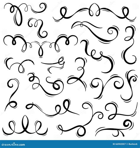 Vintage Decorative Curls And Swirls Vector Set In Hand Drawn Style