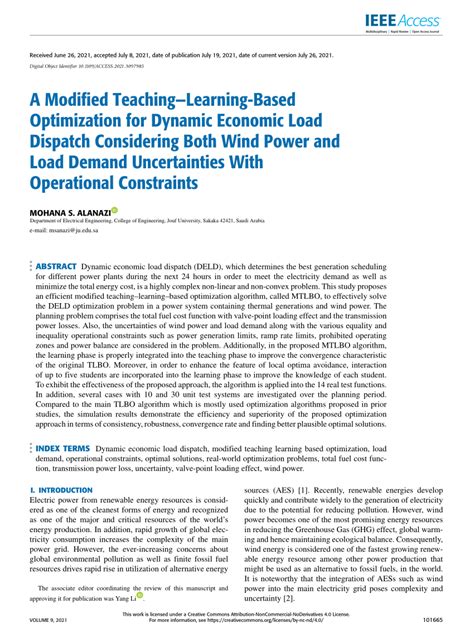pdf a modified teaching—learning based optimization for dynamic economic load dispatch