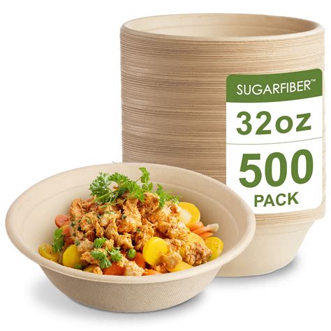 Sugarfiber 32 Oz Round Compostable Disposable Bagasse Paper Bowls Eco