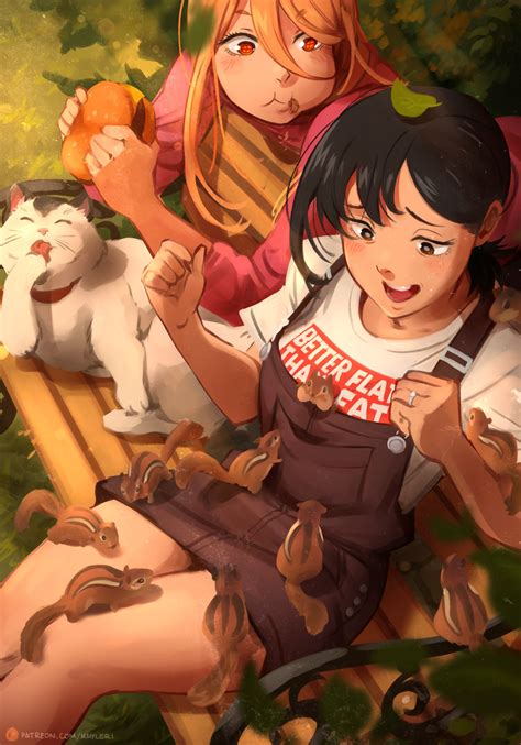 Power Higashiyama Kobeni And Meowy Chainsaw Man Drawn By Khyle