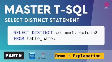 09 select distinct statement query distinct unique values in t sql sql server youtube