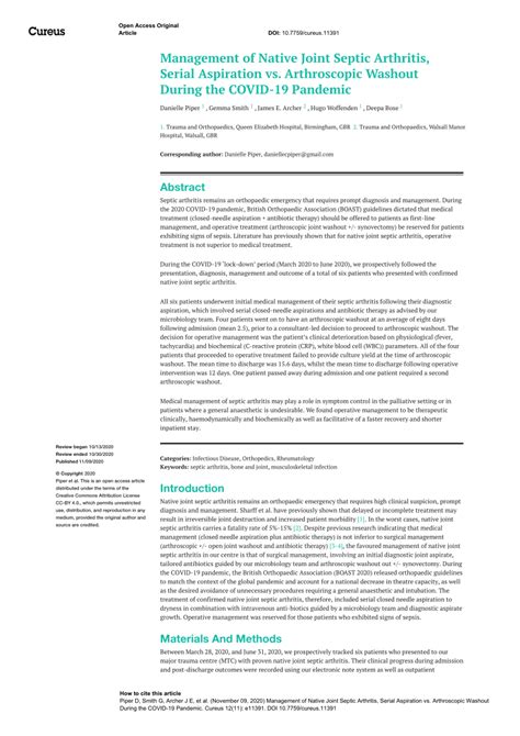 PDF Management Of Native Joint Septic Arthritis Serial Aspiration Vs