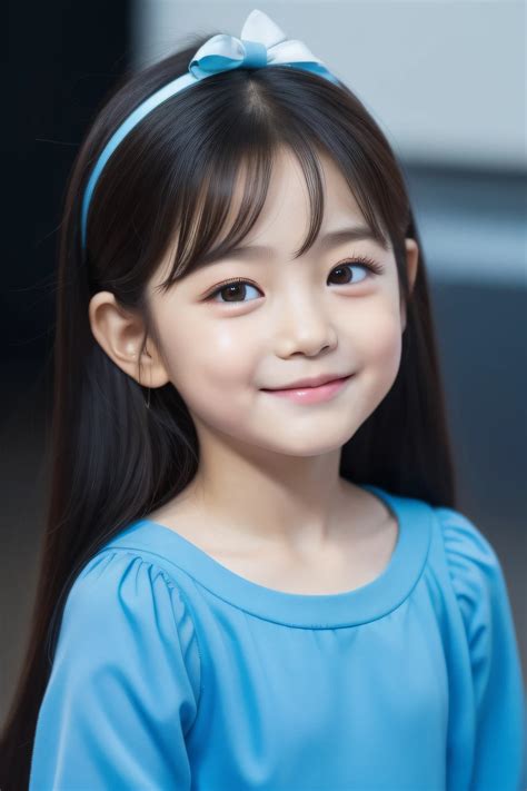 A Close Up Of A Young Girl With A Blue Dress And A Bow Seaart Ai