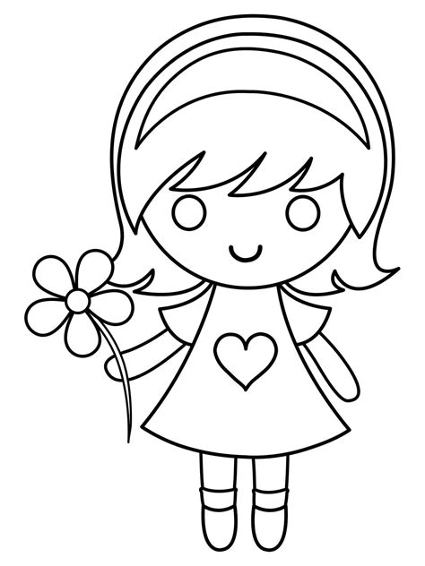 Coloriage Petite Fille Avec Une Fleur T L Charger Et Imprimer Gratuit