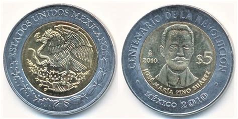 5 pesos Centenario de la Revolución José María Pino Suarez 2010